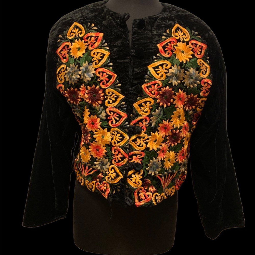 Guatemala Deeply Embroidered Velvet Jacket - Gem